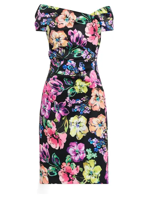Rickie Freeman For Teri Jon Floral-print Stretch Gazar Dress - Black Mult