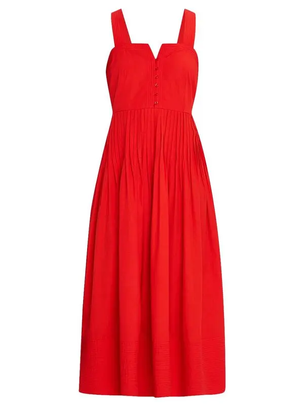 The Great. Day Break Sleeveless Pleated Midi Dress - Hot Red