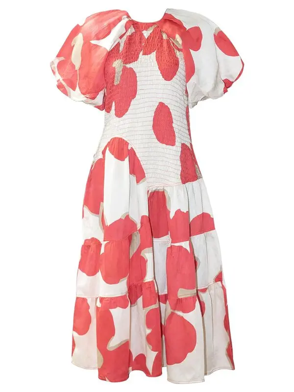 LOVEBIRDS Valencia Smocked Floral-print Midi Dress - Cheery Red Poppy Print