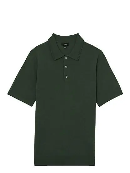 REISS Manor Half-button Short-sleeve Merino-wool Polo Shirt - Kale Green