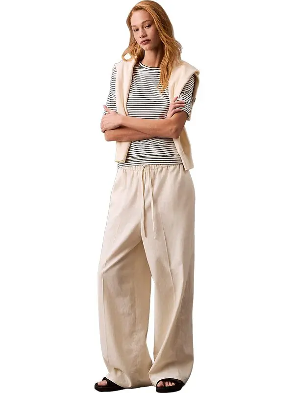 Calvin Klein Linen-cotton Wide Leg Pants - Tofu