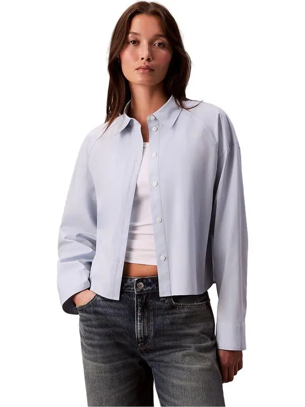 Calvin Klein Boxy Cropped Button-down Shirt - Niagara Mist