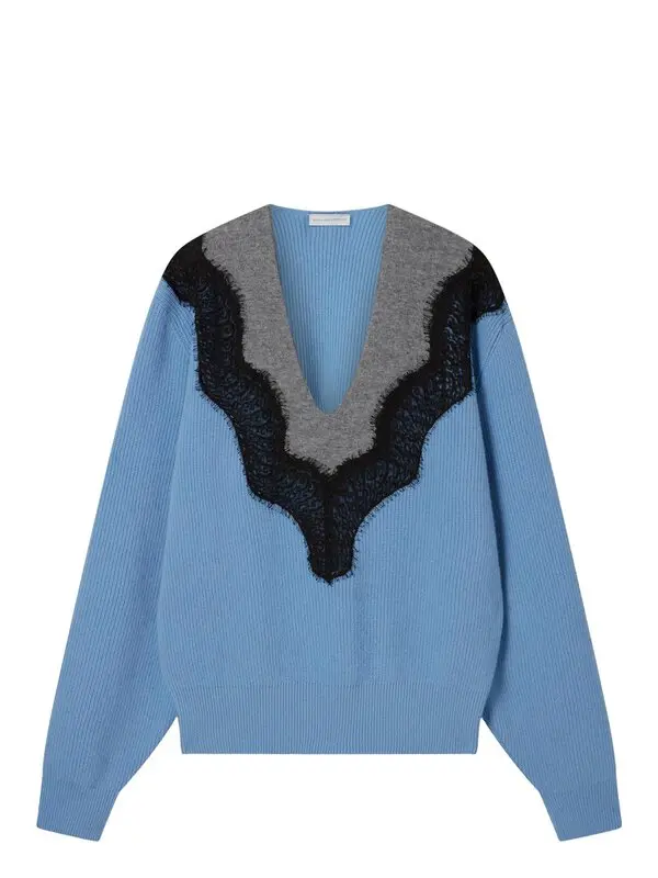 Stella McCartney Lace-paneled Wool Sweater - Sky Blue