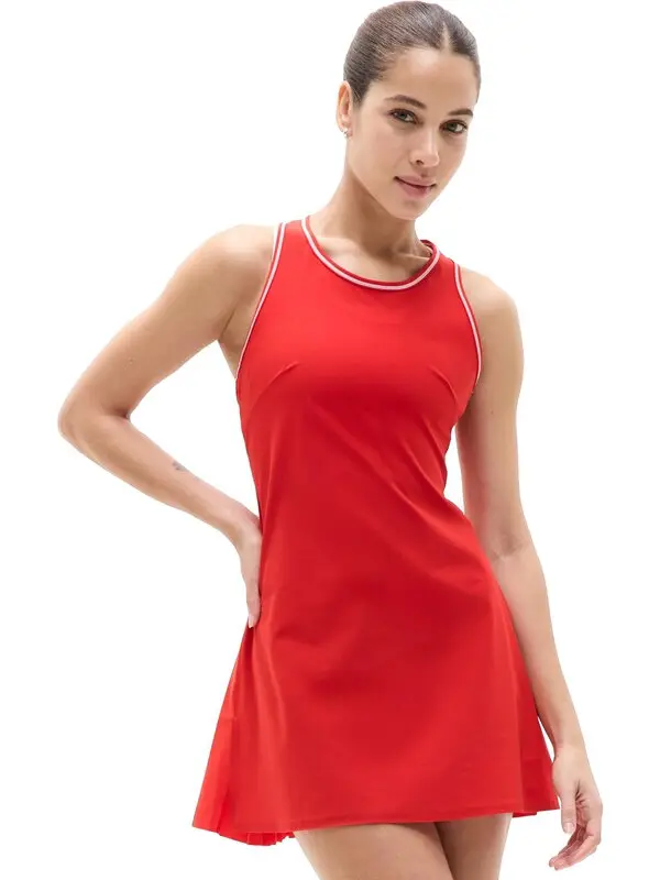 Athleta Match Point Pleated Dress - Cardinal/bright White