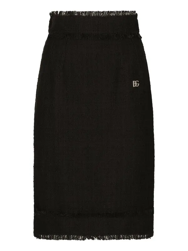 Dolce & Gabbana Tweed Midi Skirt With Dg Logo - Black