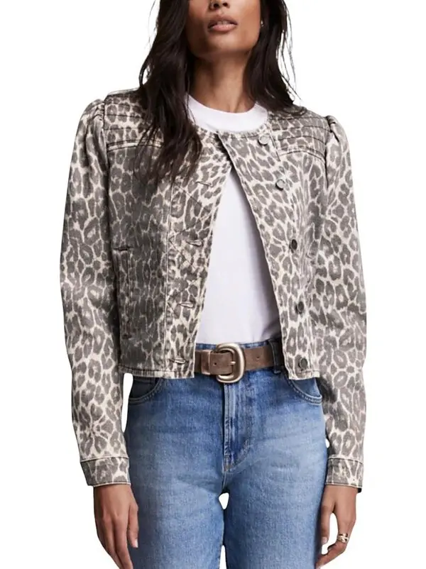 Mint Velvet Leopard Print Denim Jacket - Neutral