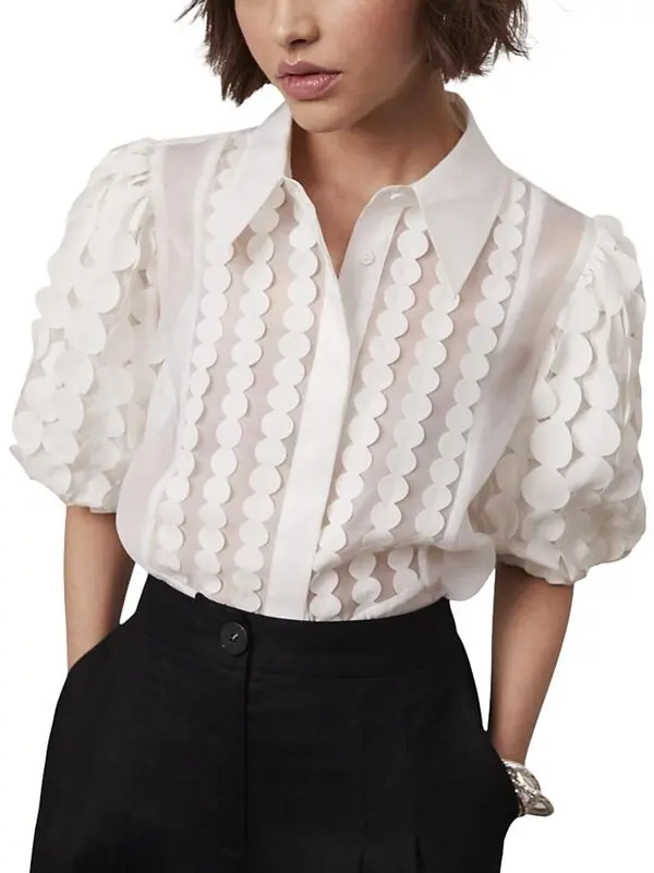 Mint Velvet Applique Organza Shirt - Ivory