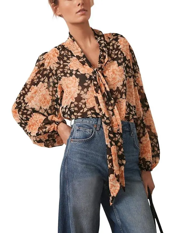 Mint Velvet Floral Print Blouse - Orange