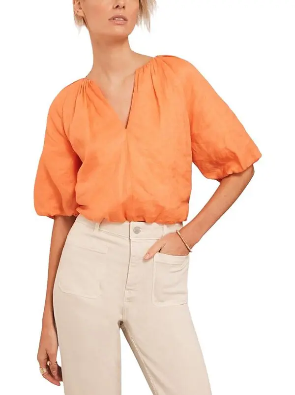 Mint Velvet Puff Sleeve Top - Orange
