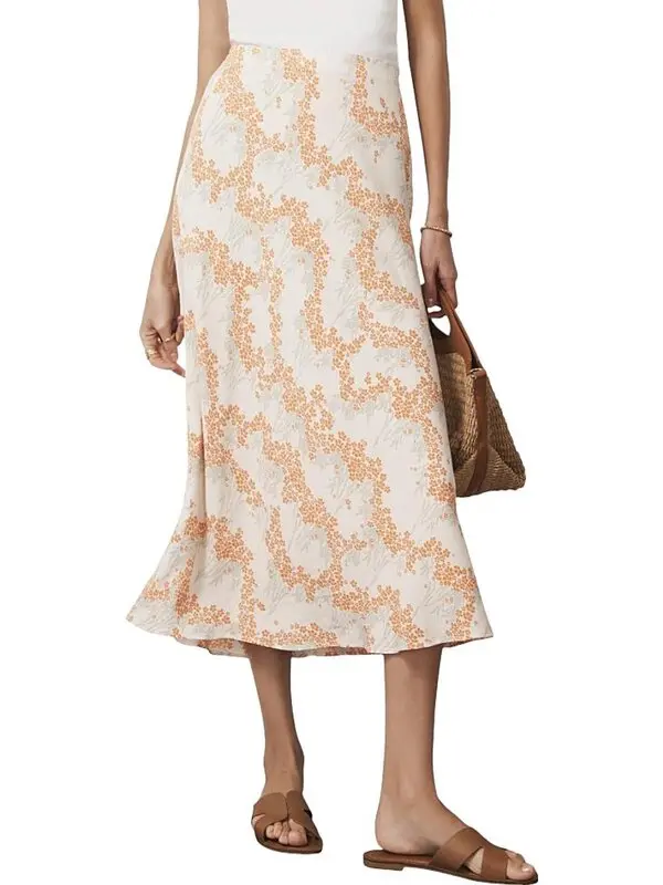 Mint Velvet Printed Midi Slip Skirt - Cream