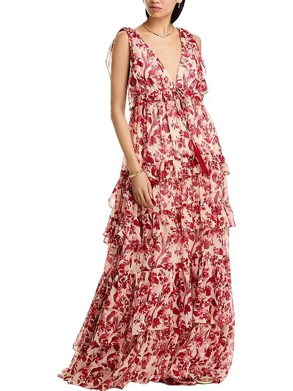 Cinq À Sept Floral Ribbons Omelia Gown - Cherry Rose Multi
