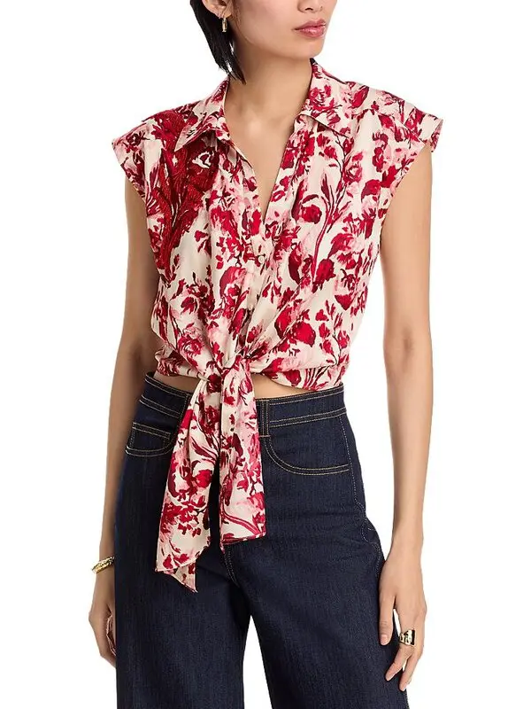Cinq À Sept Floral Ribbons Marianna Sleeveless Blouse - Red