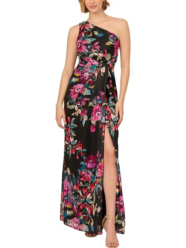 Adrianna Papell One Shoulder Gown - Black Multi
