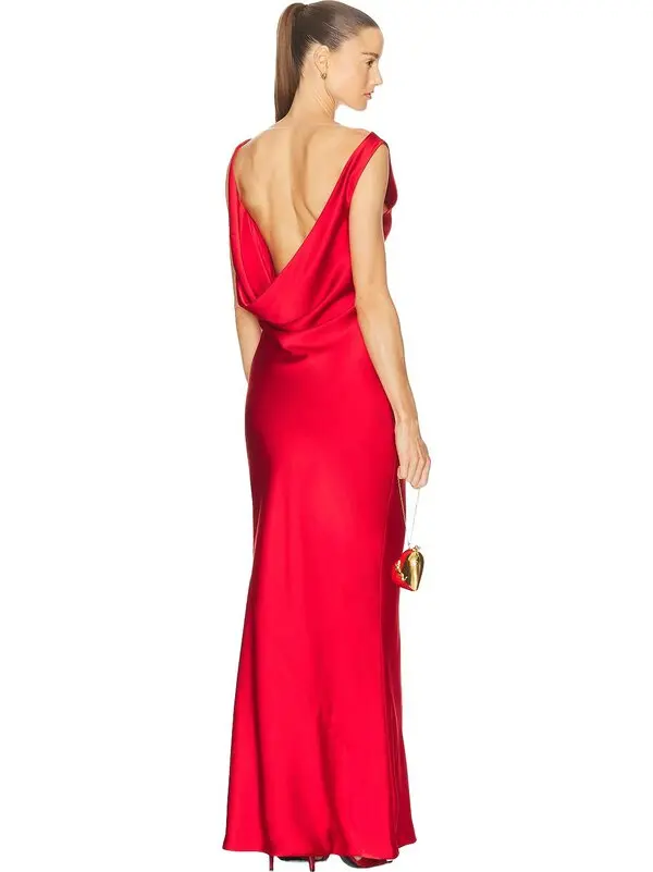 Norma Kamali Sleeveless Low Back Drape Gown - Tiger Red