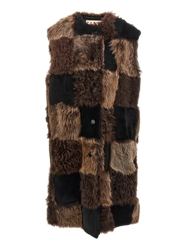 Marni Long Shearling Vest - Brown