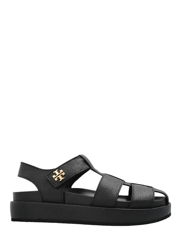 Tory Burch Kira Fisherman Sport Leather Flat Sandals - Black