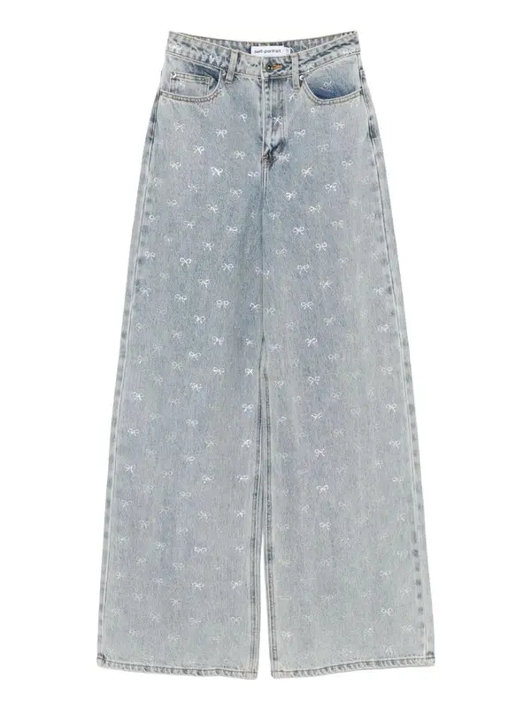 SELF-PORTRAIT Crystal-embellished Denim Jeans - Clear Blue