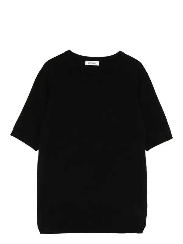 Soft Goat Cashmere Crewneck Top - Black