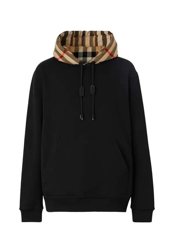 Burberry Check Motif Cotton Hoodie - Black