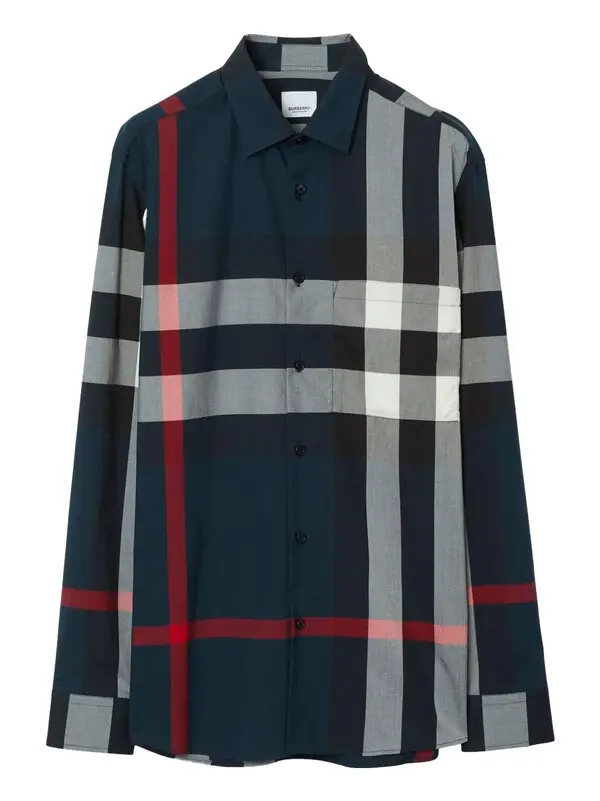 Burberry Check Cotton Shirt - Blue