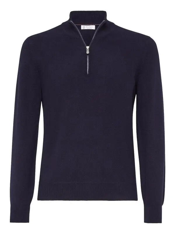Brunello Cucinelli Cashmere High Neck Sweater - Blue