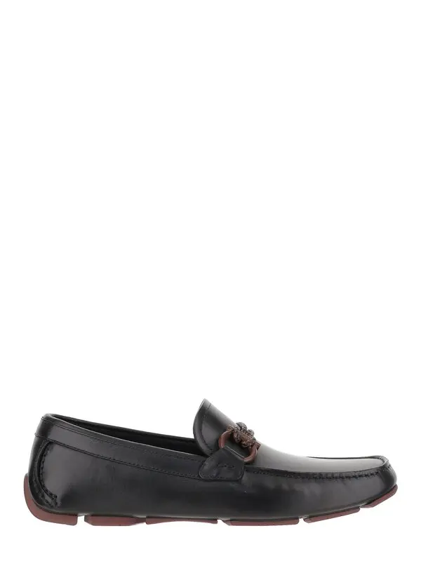 FERRAGAMO Gancini Ornamented Driver Loafers - Black