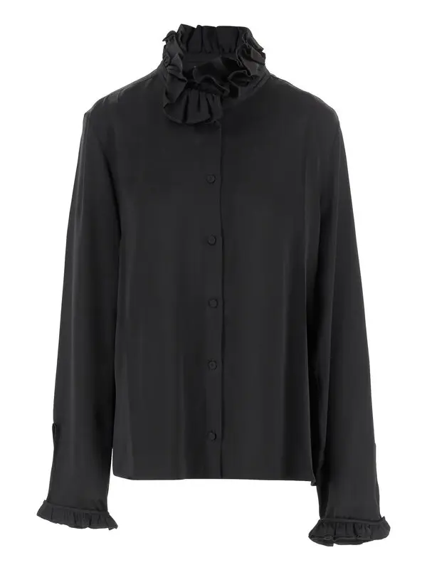 JIL SANDER Viscose Ruffle Shirt - Black