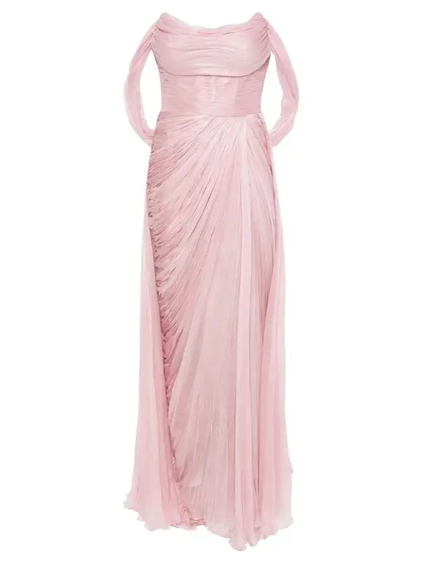 IRIS SERBAN Raziel Draped Off-shoulder Gown - Pink