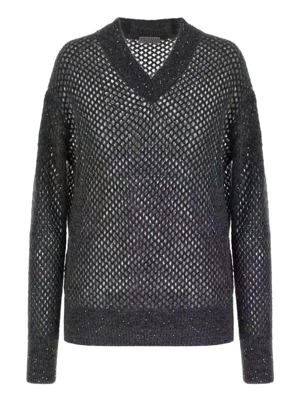 Brunello Cucinelli Sequin-embellished Net Sweater - Grey