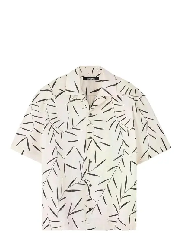 Jacquemus Leaf-print Short-sleeve Shirt - Neutrals