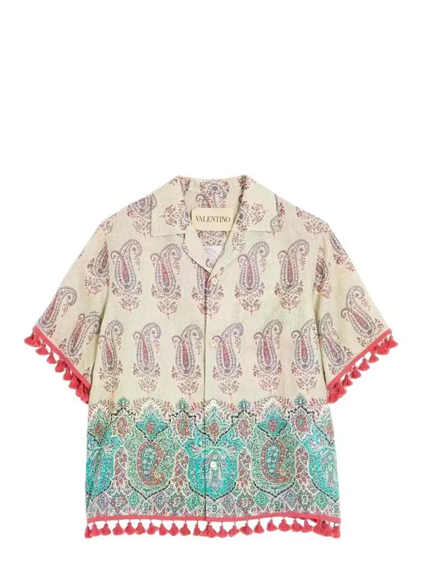 Valentino Garavani Lightweight Linen Bowling Shirt With Voyage Imaginaire Print - Neutrals