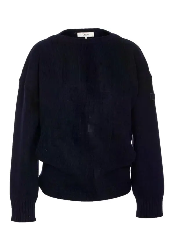 Chloé Crew-neck Sweater With Patch Logo - Blue