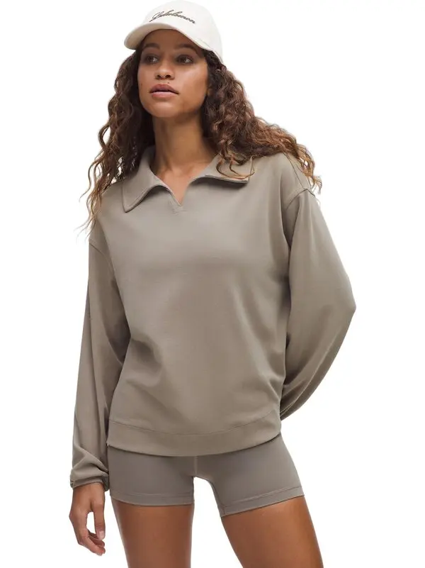 Lululemon Softstreme Pique Oversized Long-sleeve Polo Shirt - Warm Ash Grey