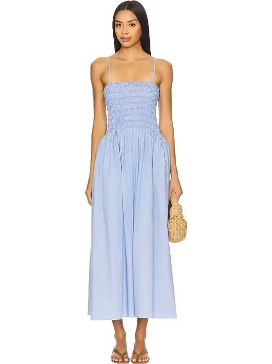 Faithfull The Brand Harlow Midi Dress - Micro Gingham Soft Blue