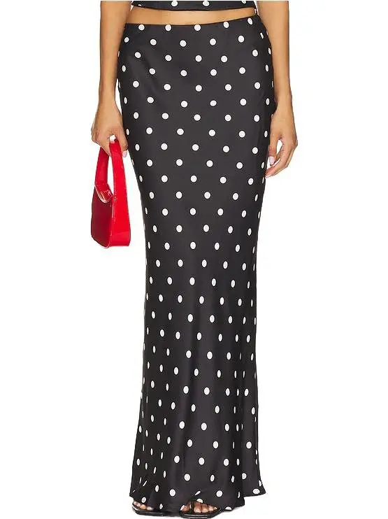 RUNAWAY THE LABEL Blaine Maxi Skirt - Black Polka