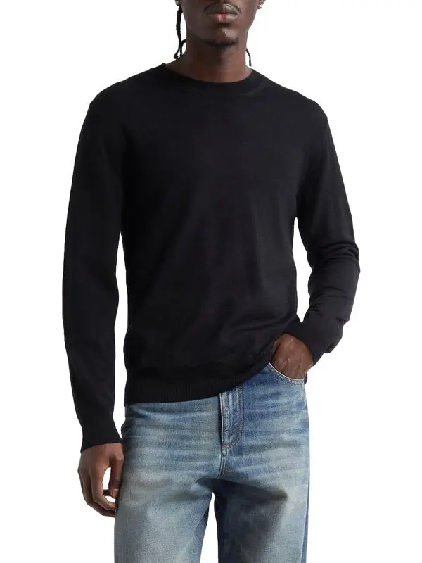 MAISON MARGIELA Leather Elbow Patch Crewneck Sweater - Black