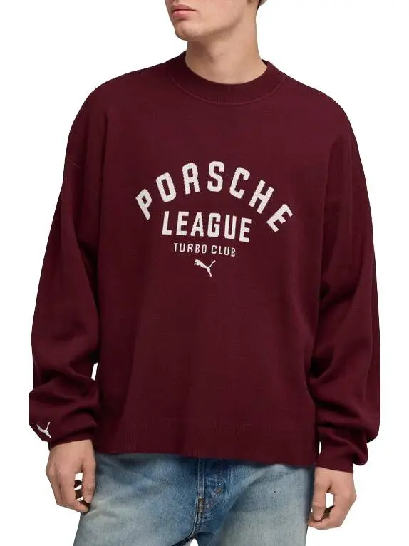 PUMA Porsche League Cotton Blend Crewneck Sweater - Ruby Shimmer