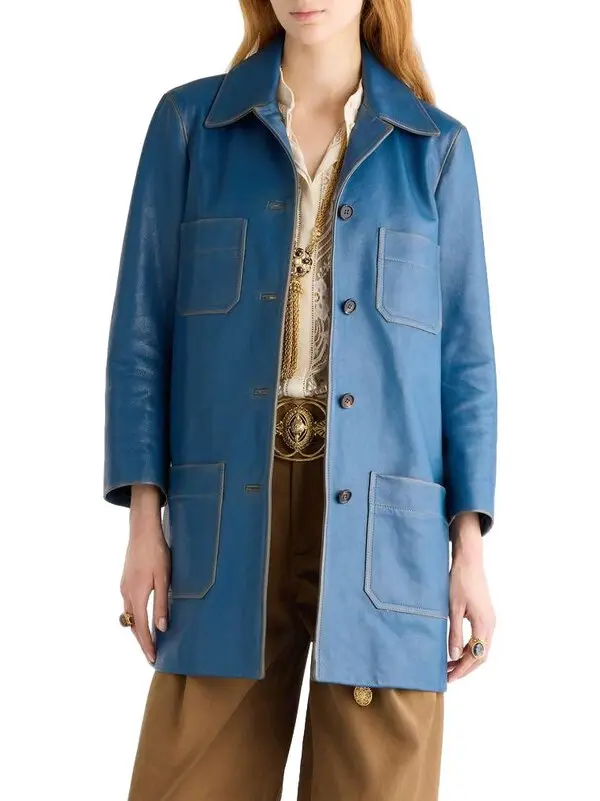 Chloé Patine Leather Car Coat - Stellar Blue