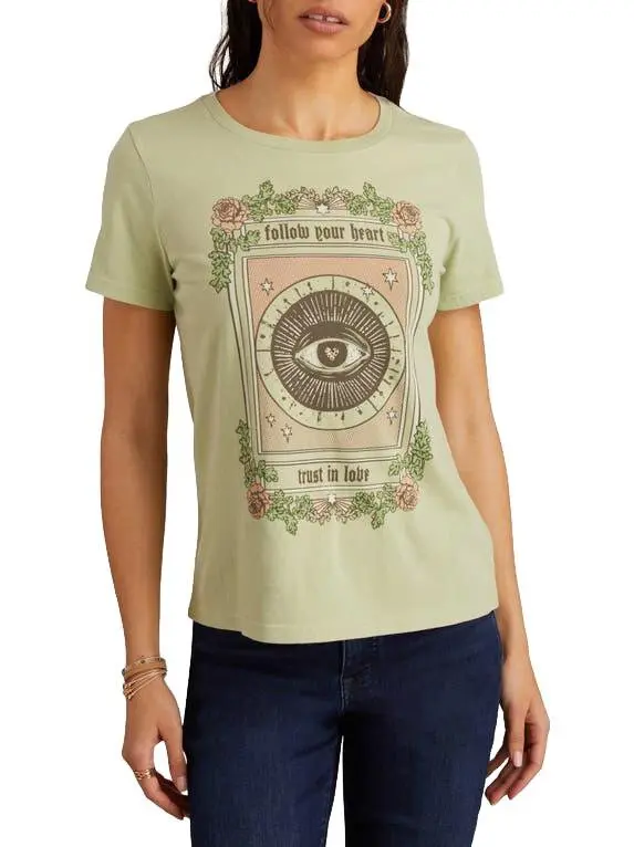 Lucky Brand Embellished Graphic T-shirt - Laurel Green
