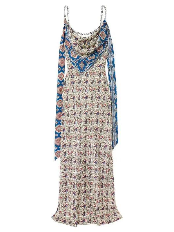 Rabanne Chain-embellished Paisley-print Crepe Maxi Dress - Neutrals