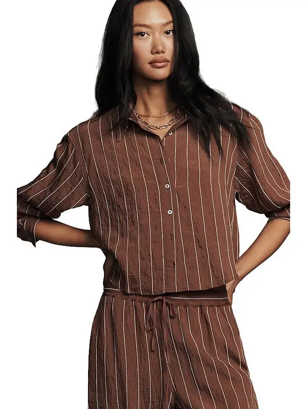 Maeve Striped Silky Crop Top - Brown Stripe