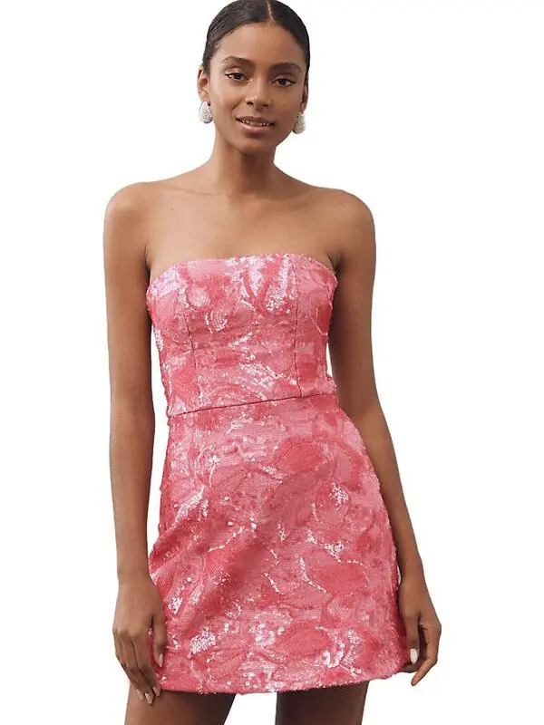HELSI Linda Strapless Floral Sequin Mini Dress - Pink