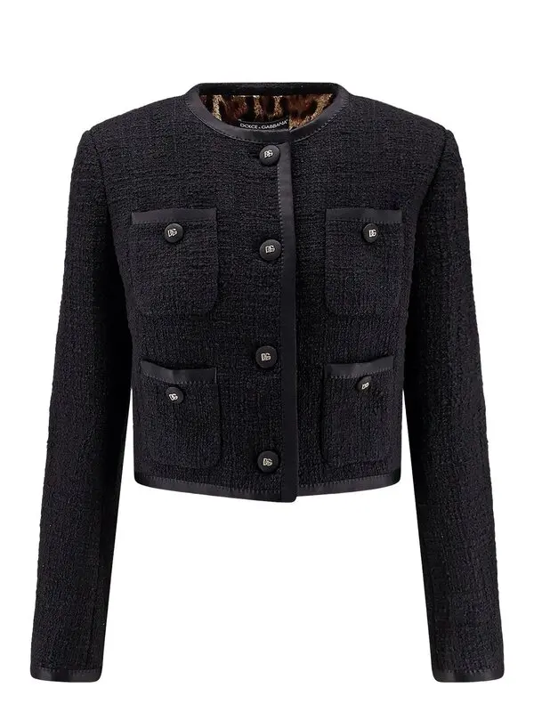 Dolce & Gabbana Cotton And Viscose Blazer With Animalier Print Lining - Black