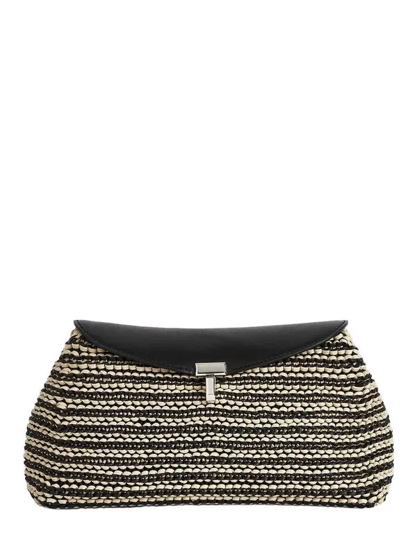 TOTEME T-lock Woven-leather Clutch - Black-sand