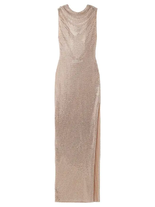 SELF-PORTRAIT Cutout Draped Crystal-embellished Mesh Gown - Neutrals