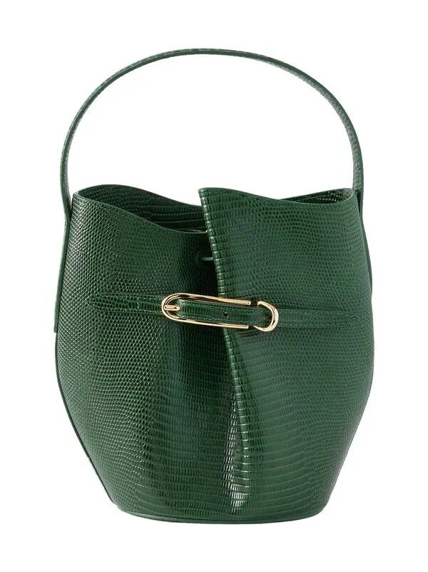 LIFFNER Belted Lizard-effect Leather Bucket Bag - Green