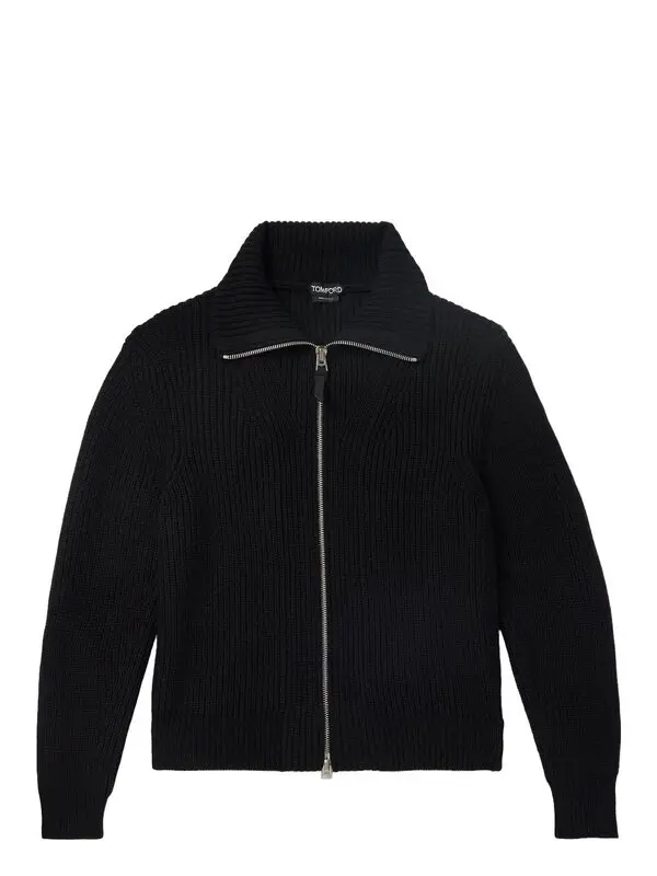 TOM FORD Slim-fit Ribbed Wool And Mohair-blend Zip-up Cardigan - Black