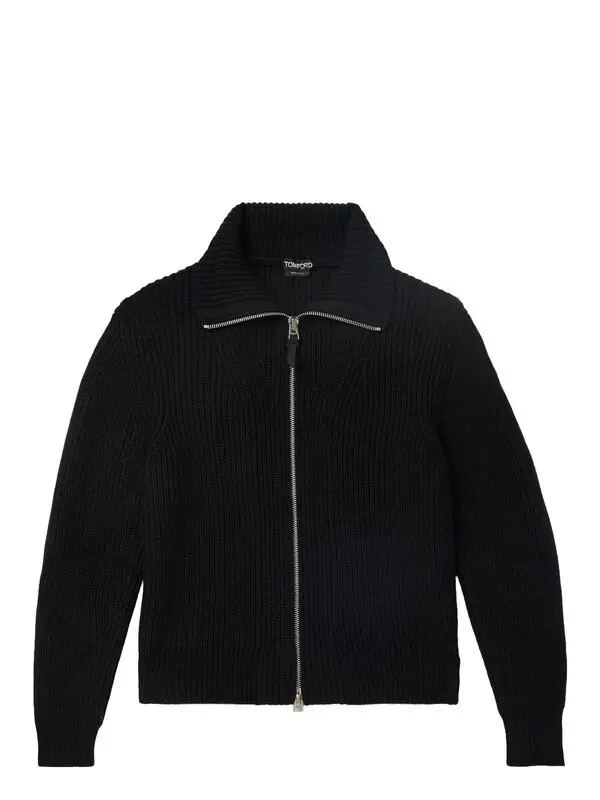 TOM FORD Slim-fit Ribbed Wool And Mohair-blend Zip-up Cardigan - Black