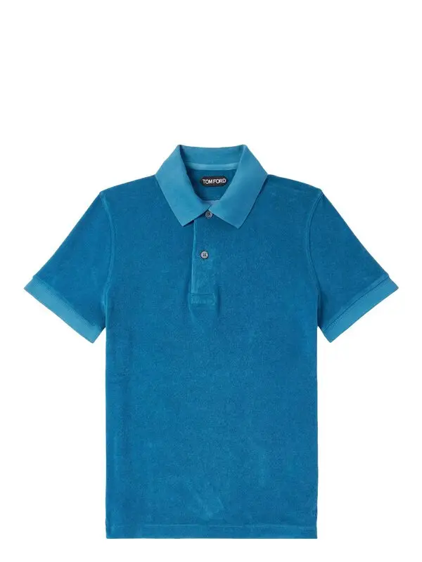 TOM FORD Slim-fit Cotton-blend Terry Polo Shirt - Blue