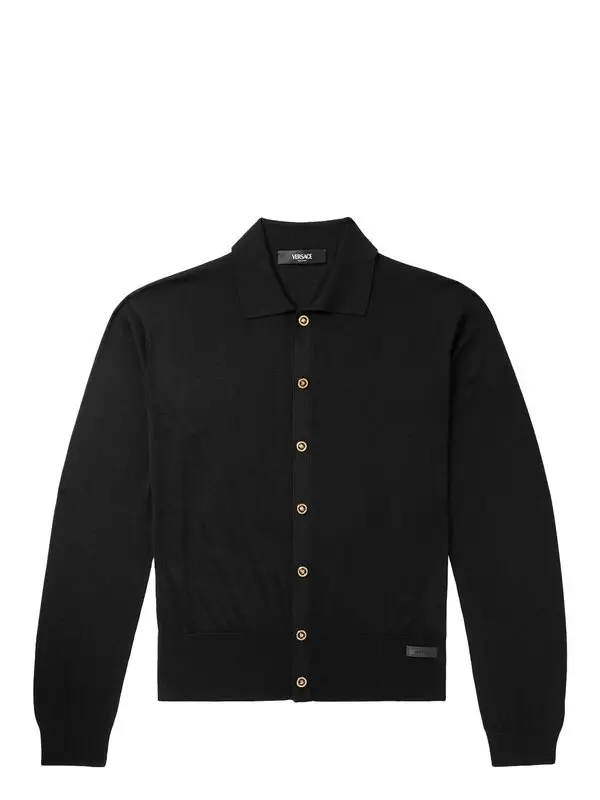 Versace Logo-appliquéd Silk And Cotton-blend Cardigan - Black